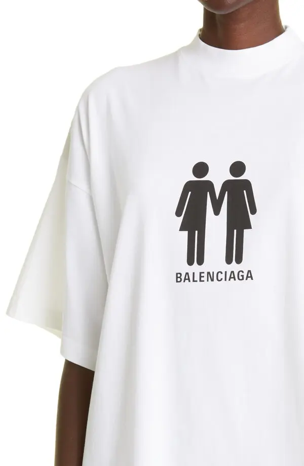 Balenciaga Pride 2022 Oversize Cotton Graphic Tee In White/ Black